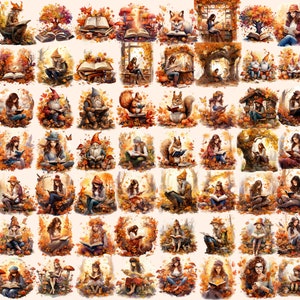 Autumn Books Watercolor Clipart Bundle - 656 PNG Fall Book Images, Cute ...