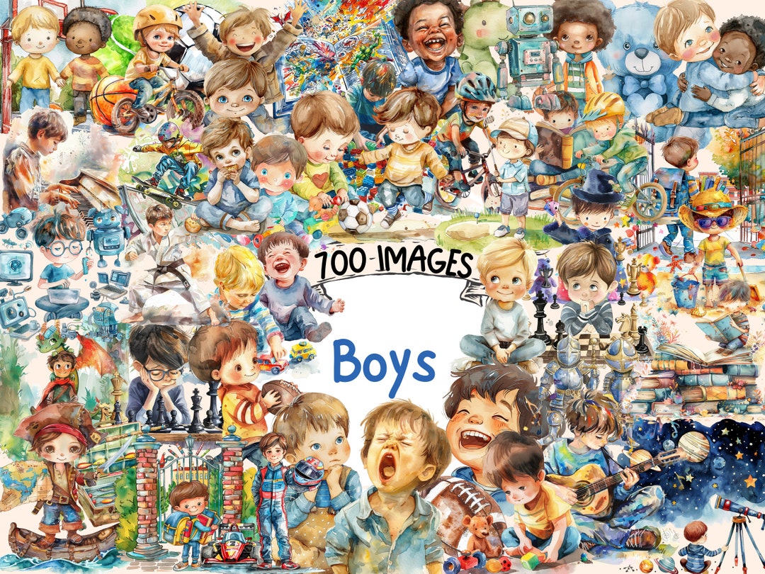Watercolor Boys Clipart Bundle: 700+ PNG Images (commercial Use ...