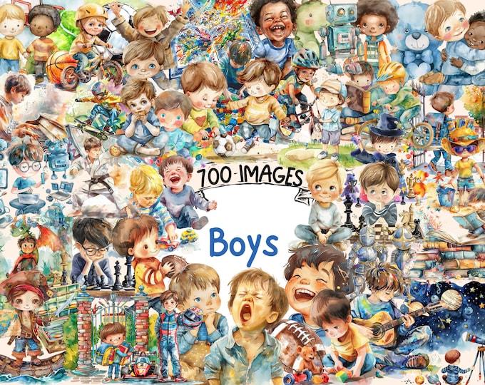 Watercolor Boys Clipart Bundle, Cute Boys Clipart, Little Boy ...