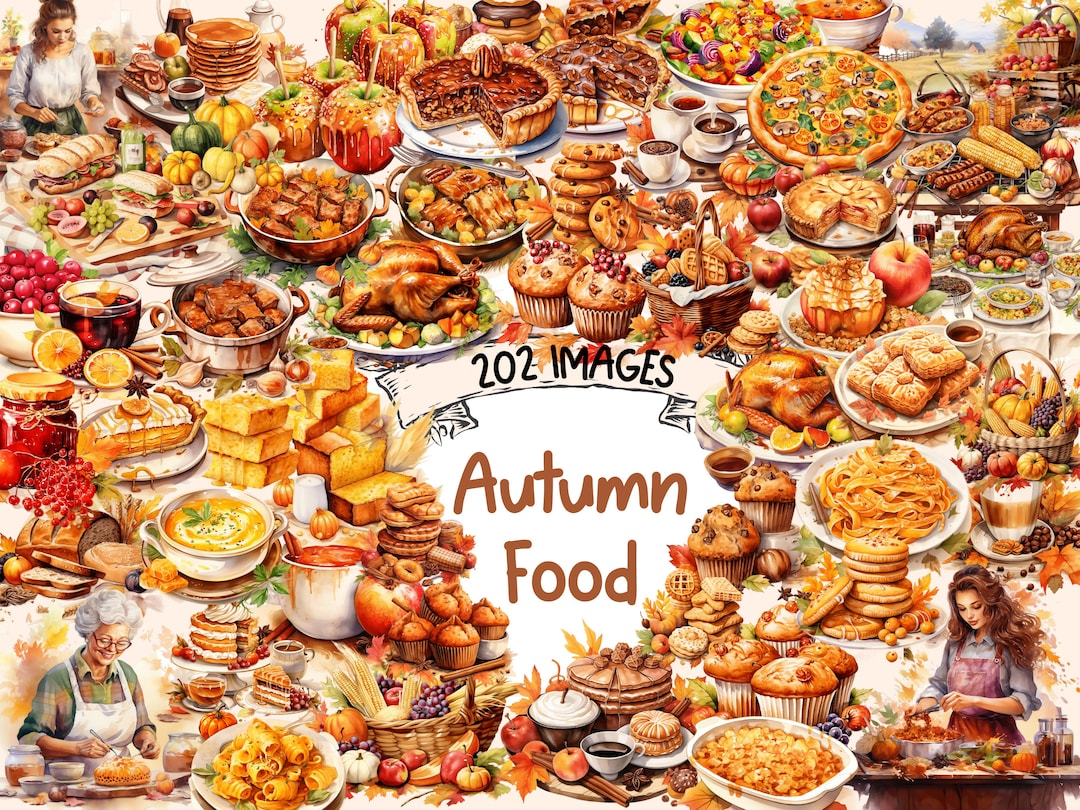 Autumn Food Watercolor Clipart Bundle: 202 PNG Images (digital Download ...