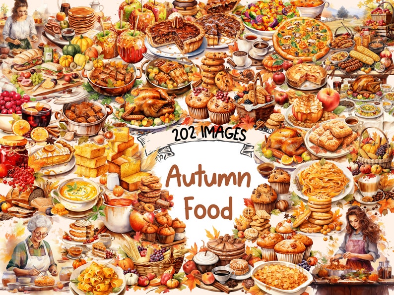 Autumn Food Watercolor Clipart Bundle: 202 PNG Images (digital Download ...
