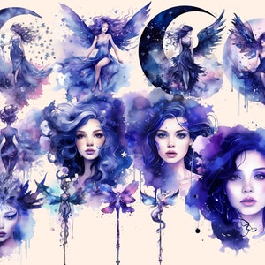 Celestial Fairies Watercolor Clipart Bundle - 36 Magical Fairytale ...