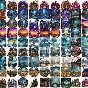 Halloween Landscapes Watercolor Clipart Bundle - 285 PNG Spooky Scenic ...