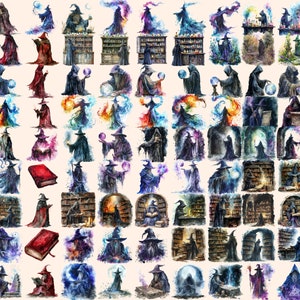 Gothic Wizards Watercolor Clipart Bundle: Dark Sorcerer PNG Images ...