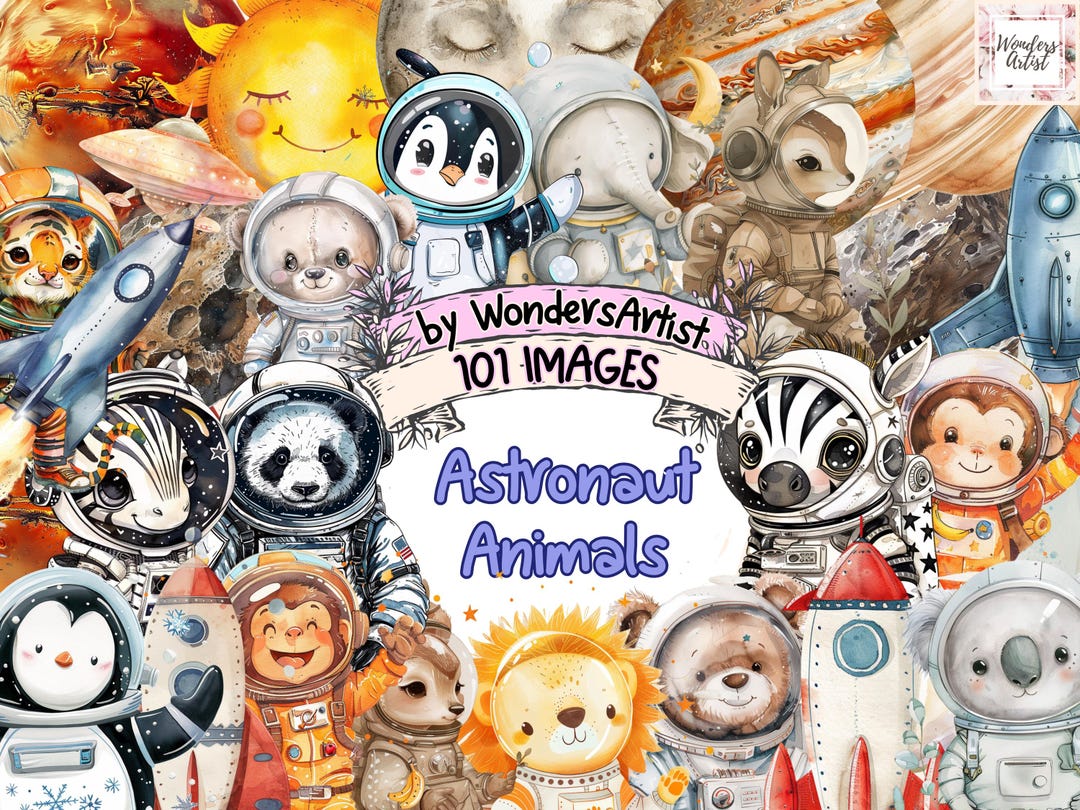 Watercolor Astronaut Animals Clipart: 101 Space Explorer PNG Images ...