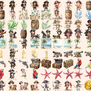 Pirate Adventure Watercolor Clipart Bundle: 341 PNG Images (digital ...