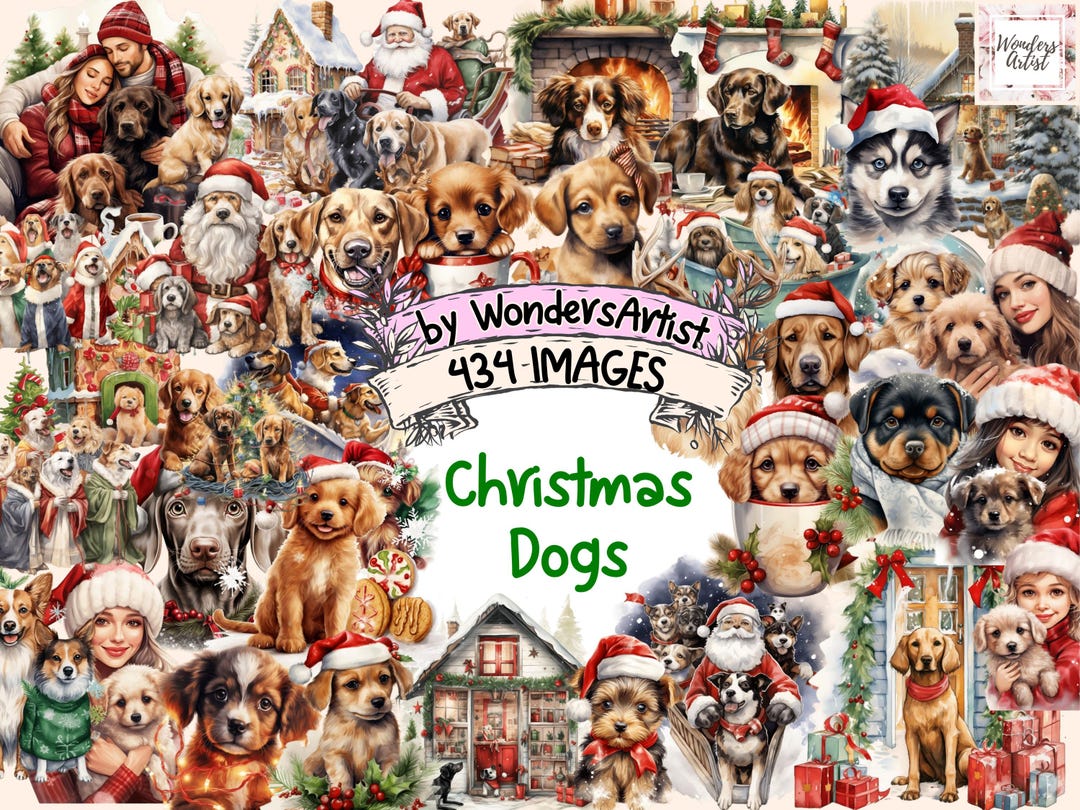 Christmas Dogs Watercolor Clipart Bundle: 434 Festive PNG Images ...