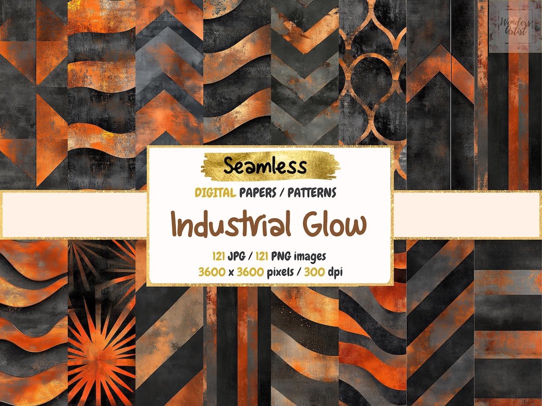 Industrial Glow Seamless Digital Paper - Grunge Metallic Textures ...