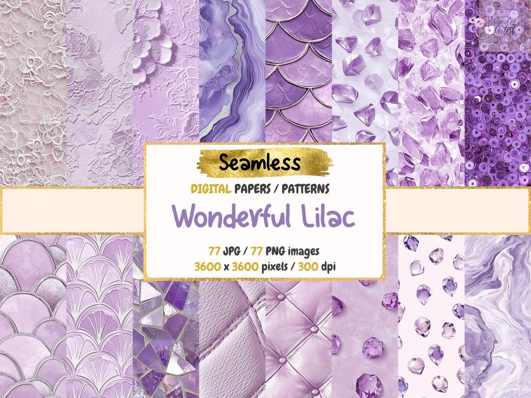 Lilac Digital Paper: Seamless Purple Textures, Scrapbook Paper (instant ...