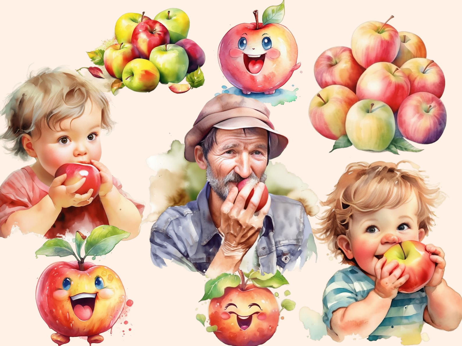 Apples Watercolor Clipart Bundle 86 PNG Images of Refreshing Summer ...