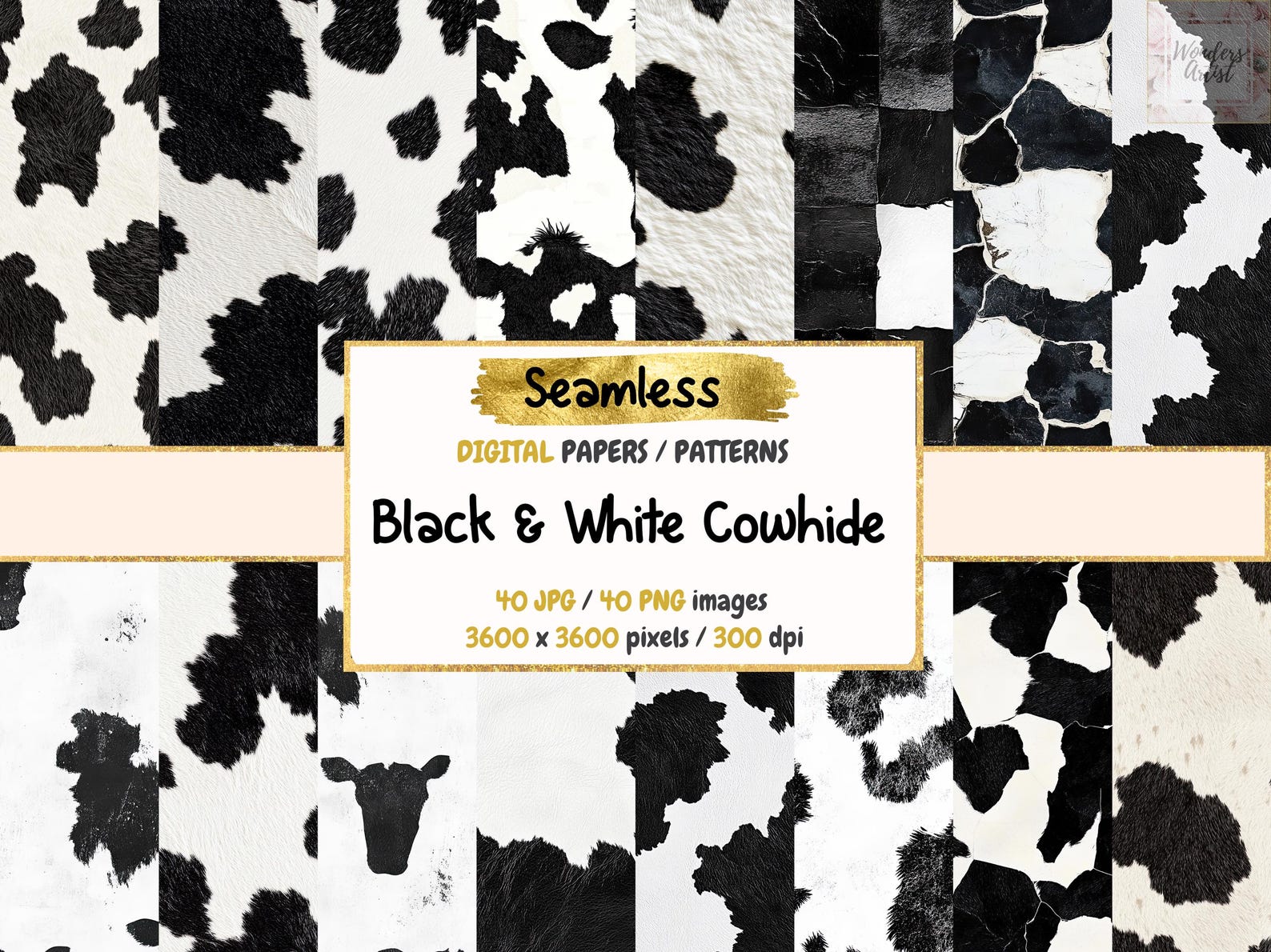 Cowhide Digital Paper: Black & White Seamless Animal Print (commercial ...