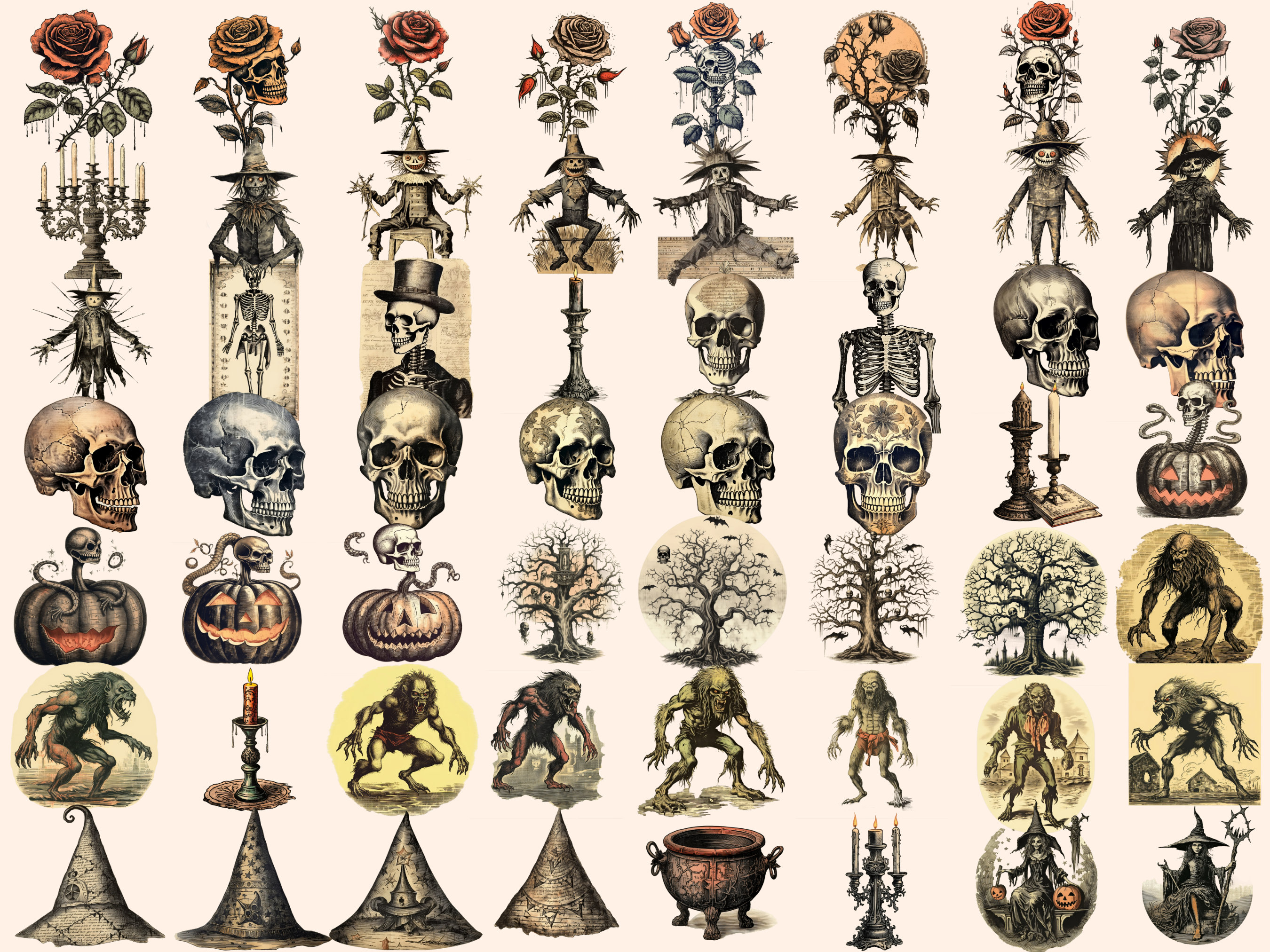 Vintage Halloween Clipart Bundle: 386 Retro PNG Images (digital ...