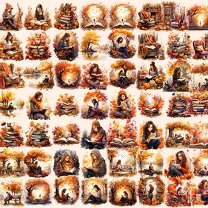 Autumn Books Watercolor Clipart Bundle - 656 PNG Fall Book Images, Cute ...