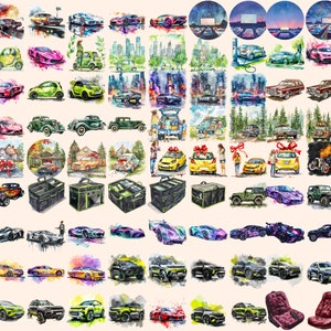 Watercolor Cars Clipart Bundle: 668 PNG Vehicle Graphics (digital ...