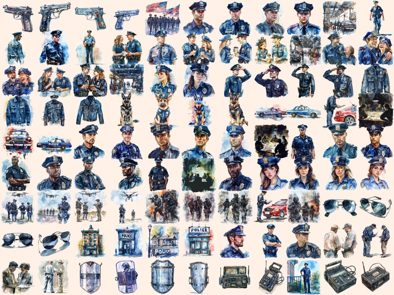 Police Watercolor Clipart Bundle: 403 Law Enforcement PNG Images ...