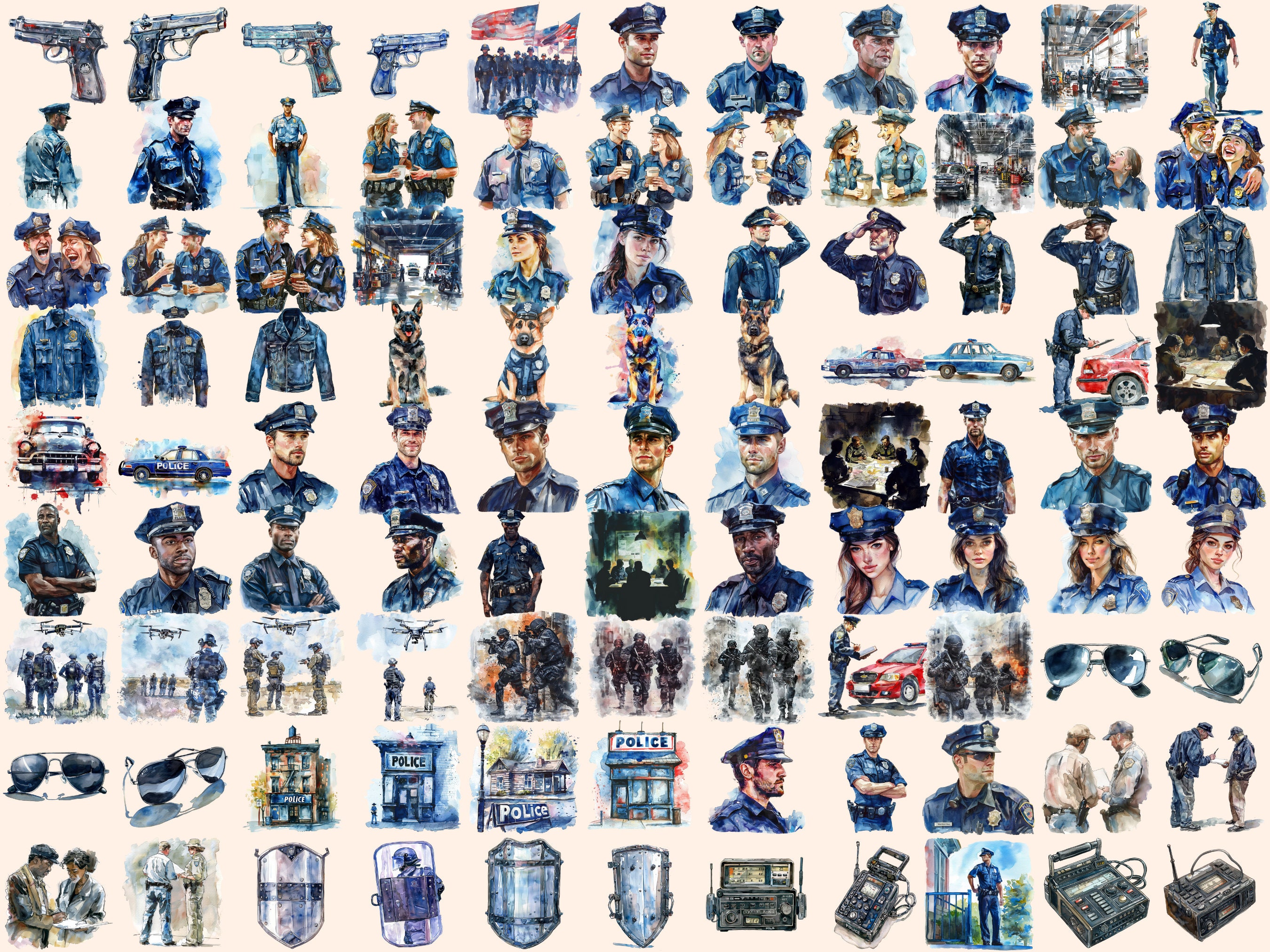 Police Watercolor Clipart Bundle: 403 Law Enforcement PNG Images ...