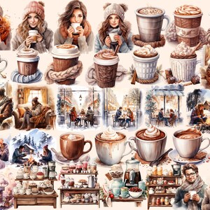 Hot Chocolate Watercolor Clipart Bundle - 384 PNG Hot Cocoa Images ...