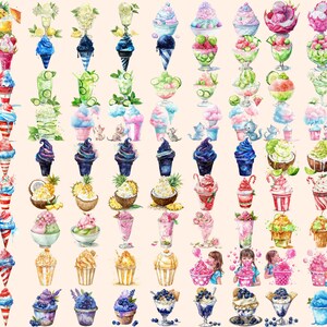 Snow Cones Watercolor Clipart Bundle - 530 PNG Chilled Snow Cone Images ...