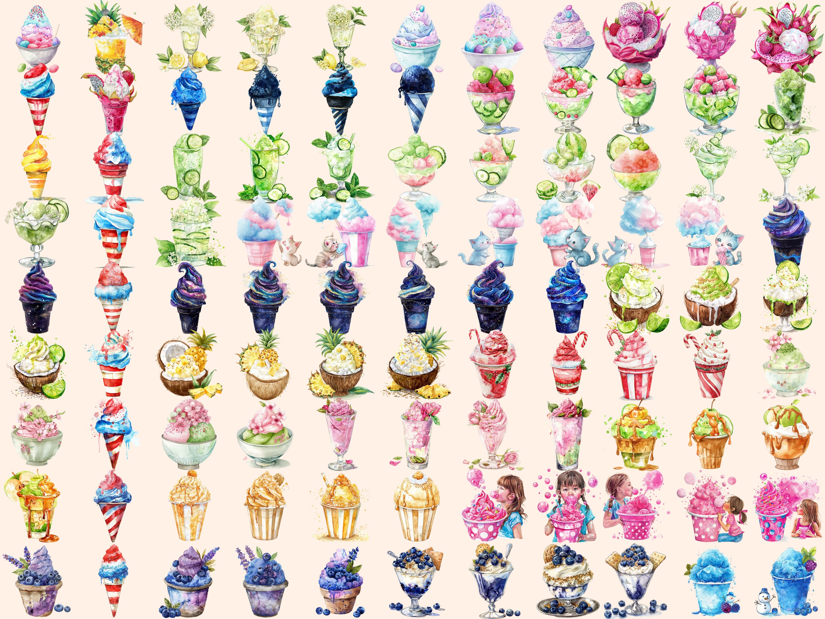 Snow Cones Watercolor Clipart Bundle: 530 Icy Treat Graphics (digital ...