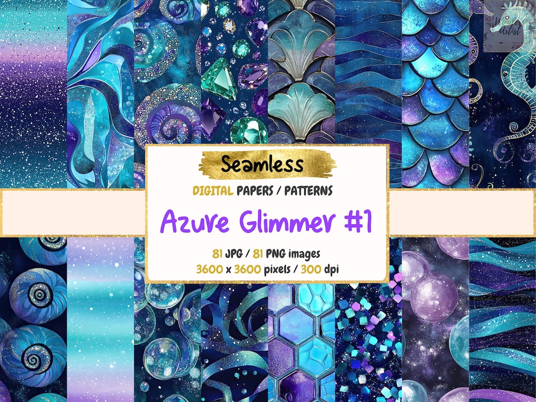Azure Glimmer #1 Seamless Digital Paper - Sparkling Blue Textures ...