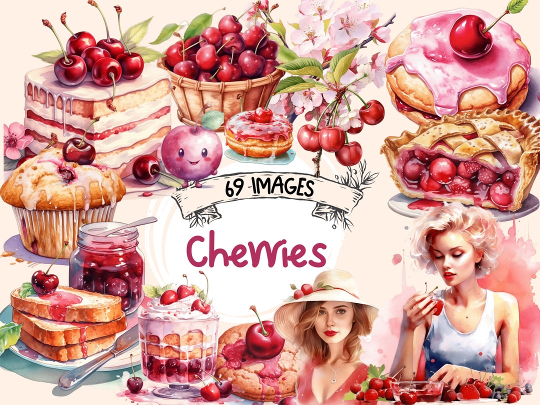 Watercolor Cherry Clipart: Summer Fruit PNG Bundle (commercial Use) - Etsy