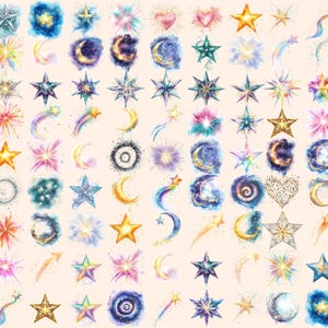 Wishing Stars Watercolor Clipart Bundle - 135 PNG Beautiful Star Images ...