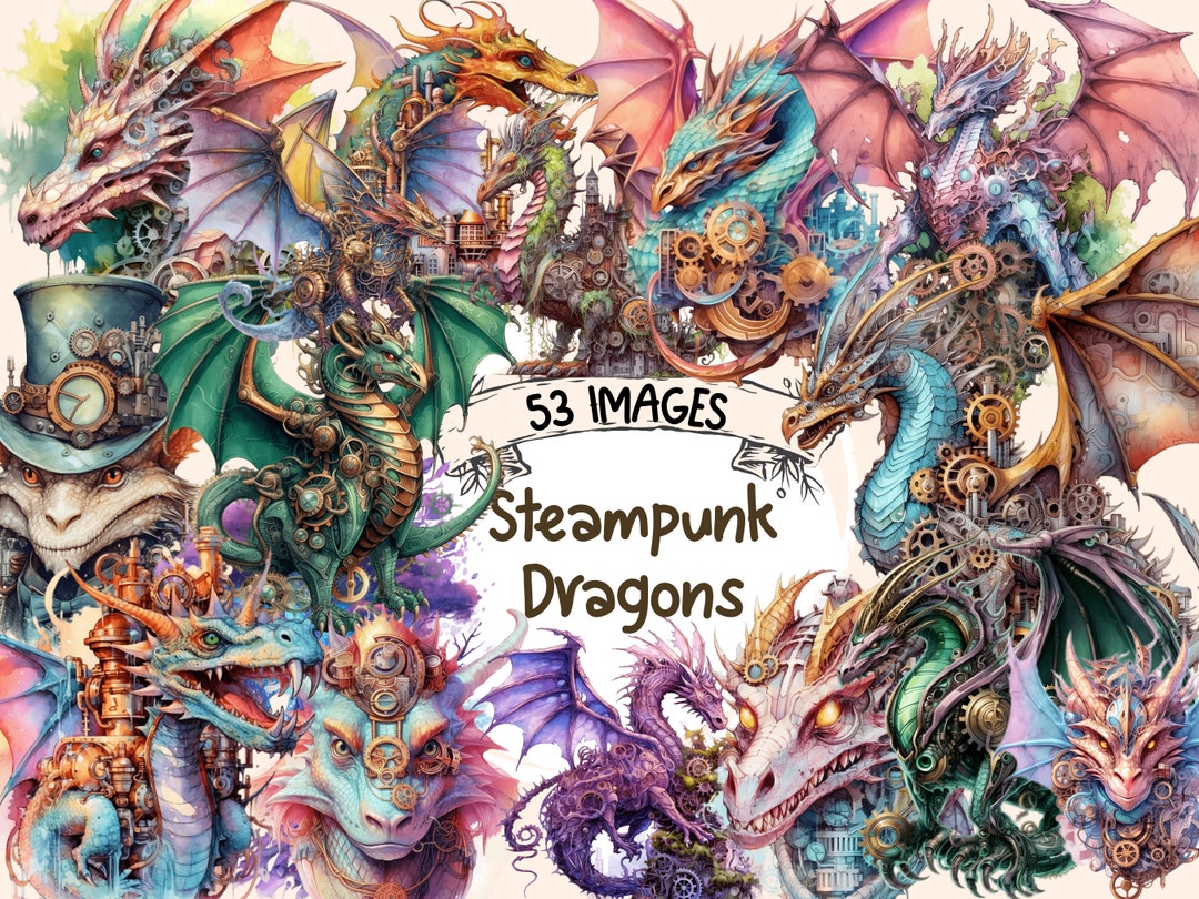 Steampunk Dragons Watercolor Clipart Bundle 53 PNG Fairytale - Etsy