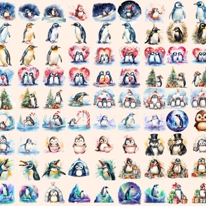 Penguins Watercolor Clipart Bundle - 801 PNG Adorable Penguin Images ...