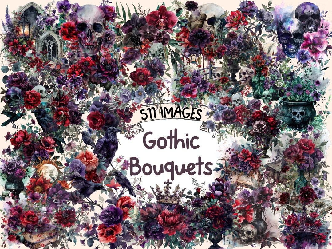 Gothic Bouquets Clipart Bundle 511 PNG Dark and Romantic Flower ...