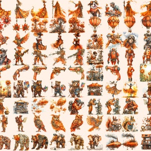 Orange Steampunk Watercolor Clipart Bundle 504 PNG Amber Steampunks ...