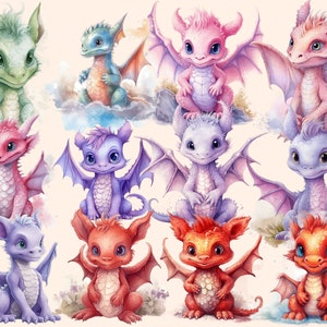 Baby Dragons Watercolor Clipart Bundle 89 Magical Fairytale ...