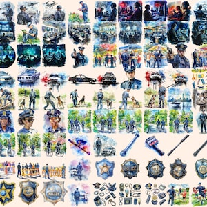 Police Watercolor Clipart Bundle - 403 PNG Law Enforcement Badge Images ...