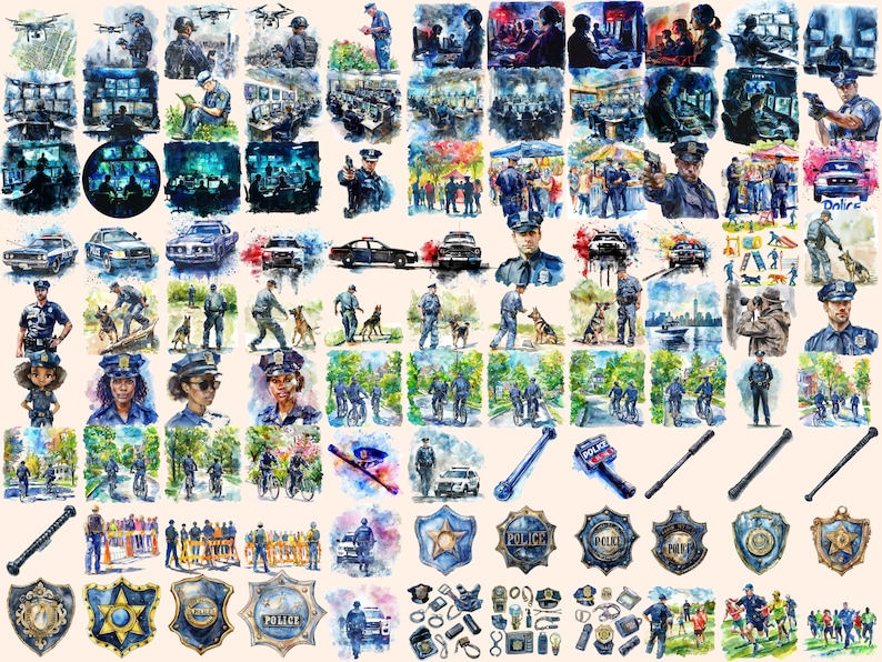 Police Watercolor Clipart Bundle: 403 Law Enforcement PNG Images ...