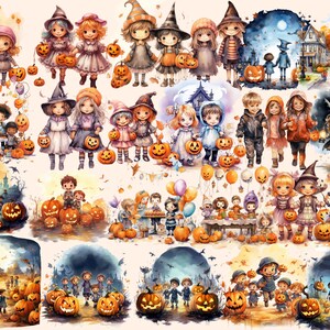 Watercolor Halloween Clipart Bundle: Trick or Treat Kids (217 PNG ...