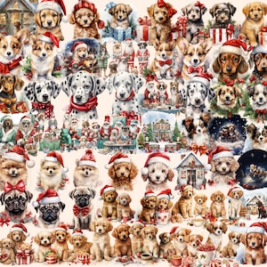 Christmas Dogs Watercolor Clipart Bundle 513 PNG Festive Dog Images ...