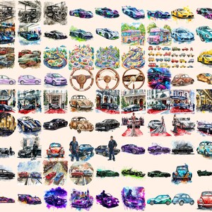 Watercolor Cars Clipart Bundle: 668 PNG Vehicle Graphics (digital ...