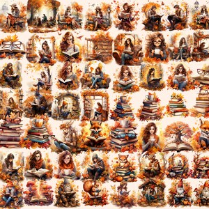 Autumn Books Watercolor Clipart Bundle - 656 PNG Fall Book Images, Cute ...