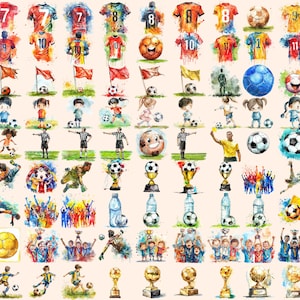 Football Watercolor Clipart Bundle - 940 PNG Soccer Ball Images, Sports ...