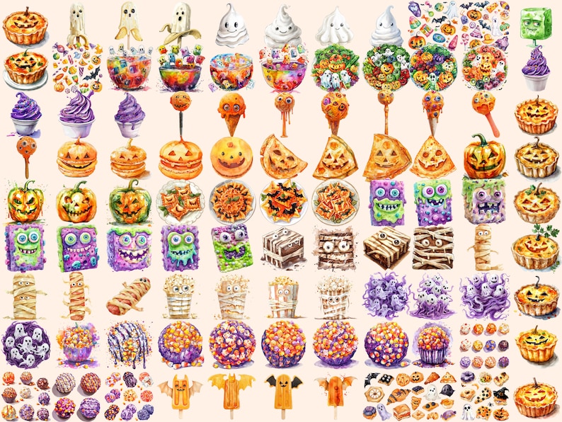 Halloween Food Watercolor Clipart Bundle: 415 Spooky PNG Images ...