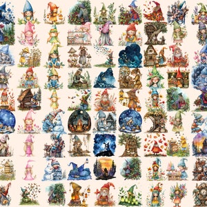 Watercolor Gnome Ladies Clipart Bundle: 526 PNG Garden Gnomes (digital ...