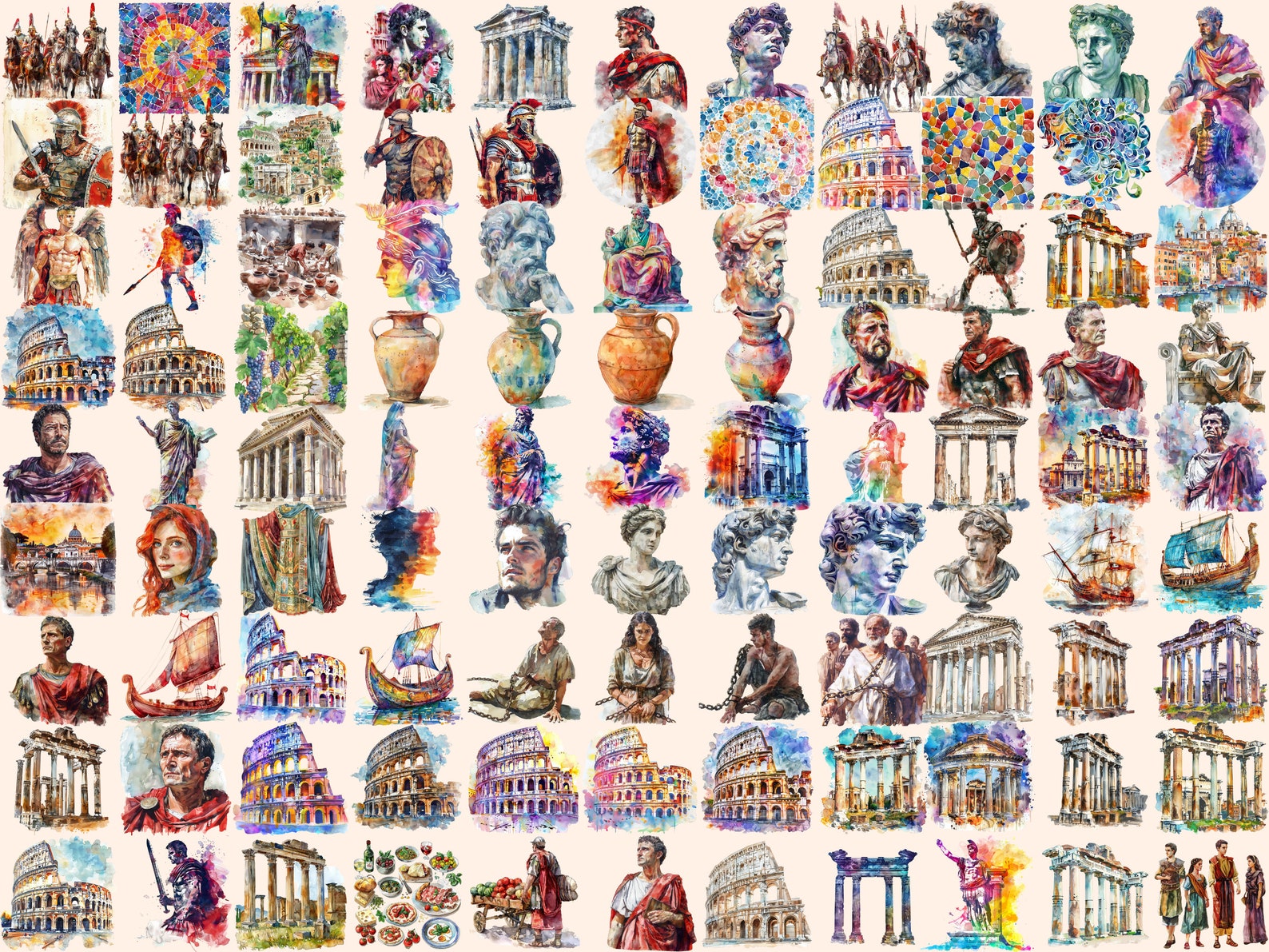 Ancient Rome Watercolor Clipart Bundle: 665 Roman Empire PNG Graphics ...