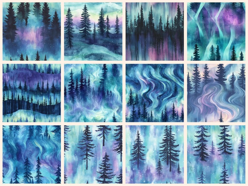 Northern Lights Digital Paper: Seamless Aurora Borealis Textures ...