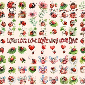 Ladybugs Watercolor Clipart Bundle - 323 PNG Adorable Ladybug Images ...