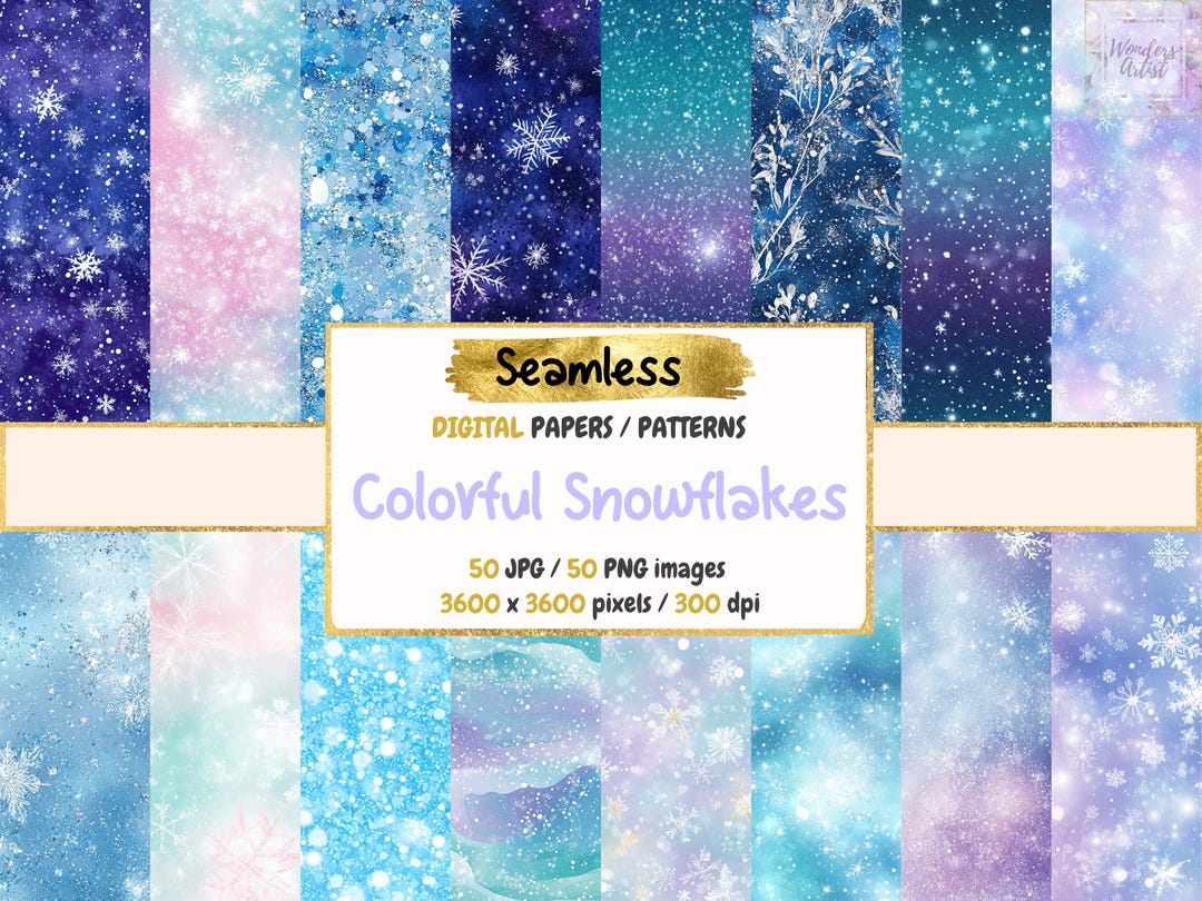 Colorful Snowflakes Digital Paper: Seamless Winter Patterns (commercial ...