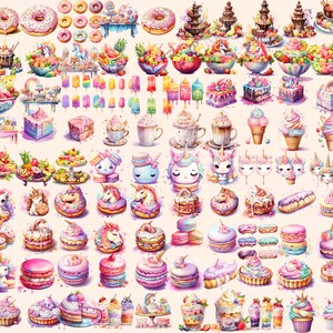 Unicorn Desserts Watercolor Clipart Bundle: 387 PNG Images (digital ...