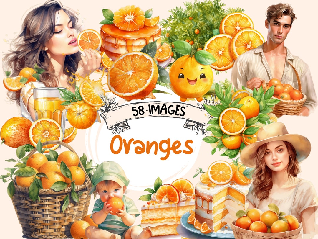 Oranges Watercolor Clipart Bundle - 53 PNG Images of Refreshing Summer ...
