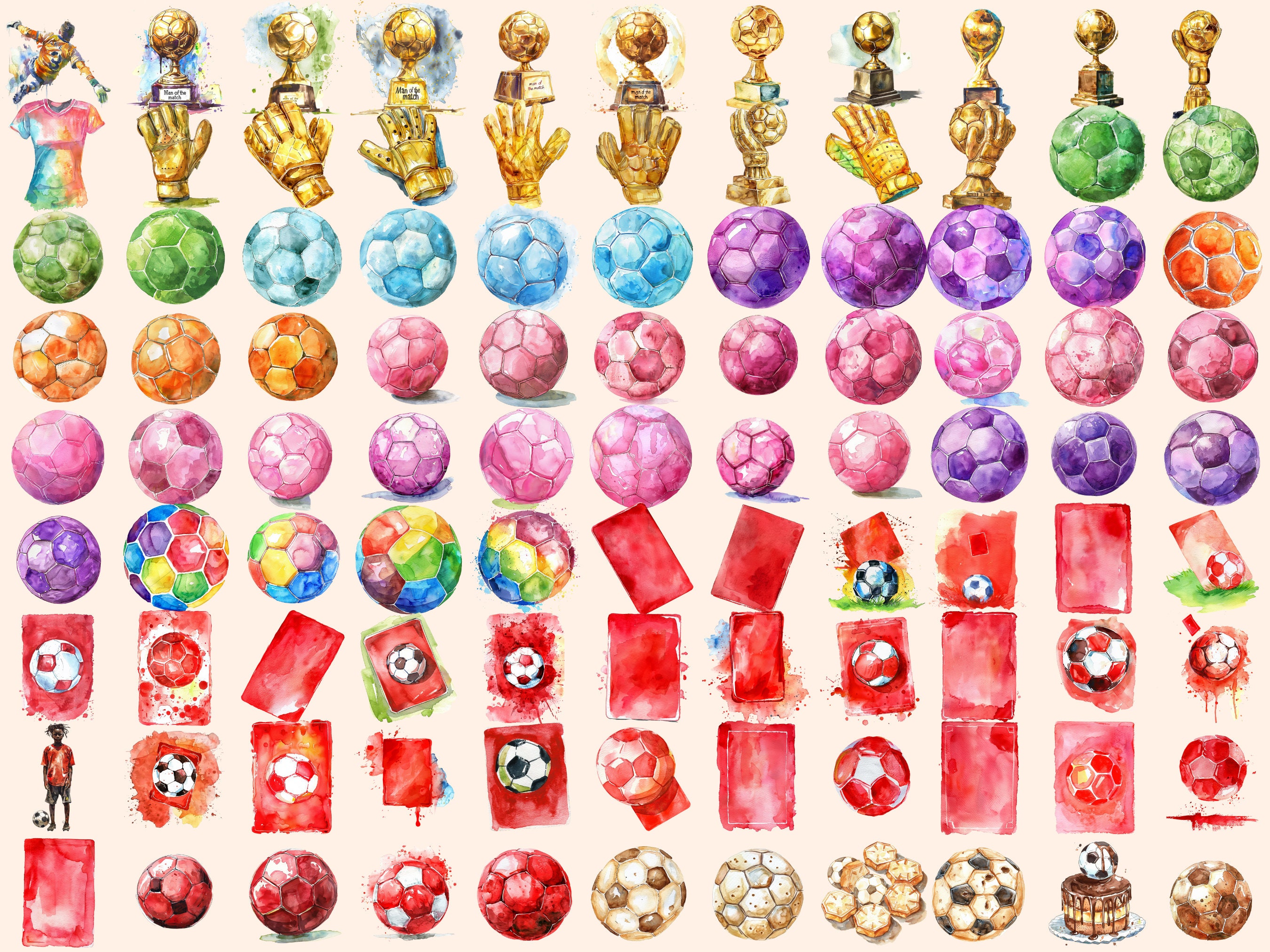 Watercolor Soccer Clipart Bundle: 940 PNG Sports Graphics (digital ...