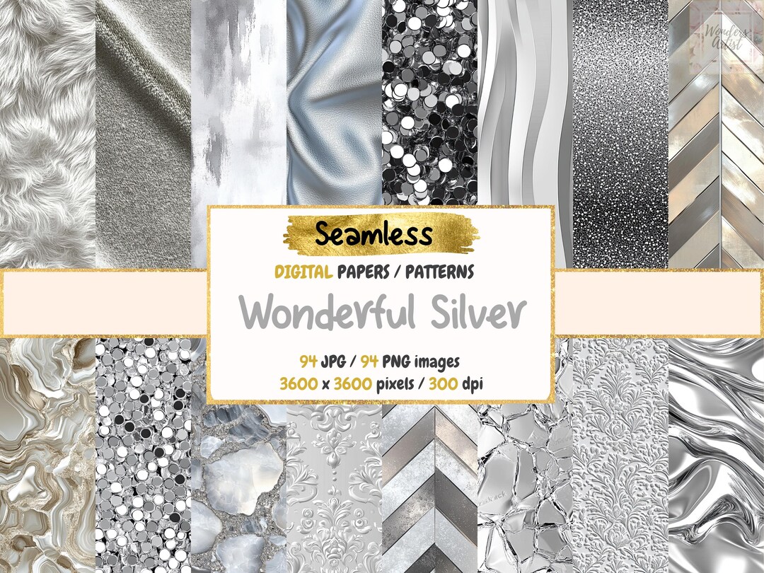 Silver Metallic Digital Paper: Elegant Textures, Scrapbook Backgrounds ...