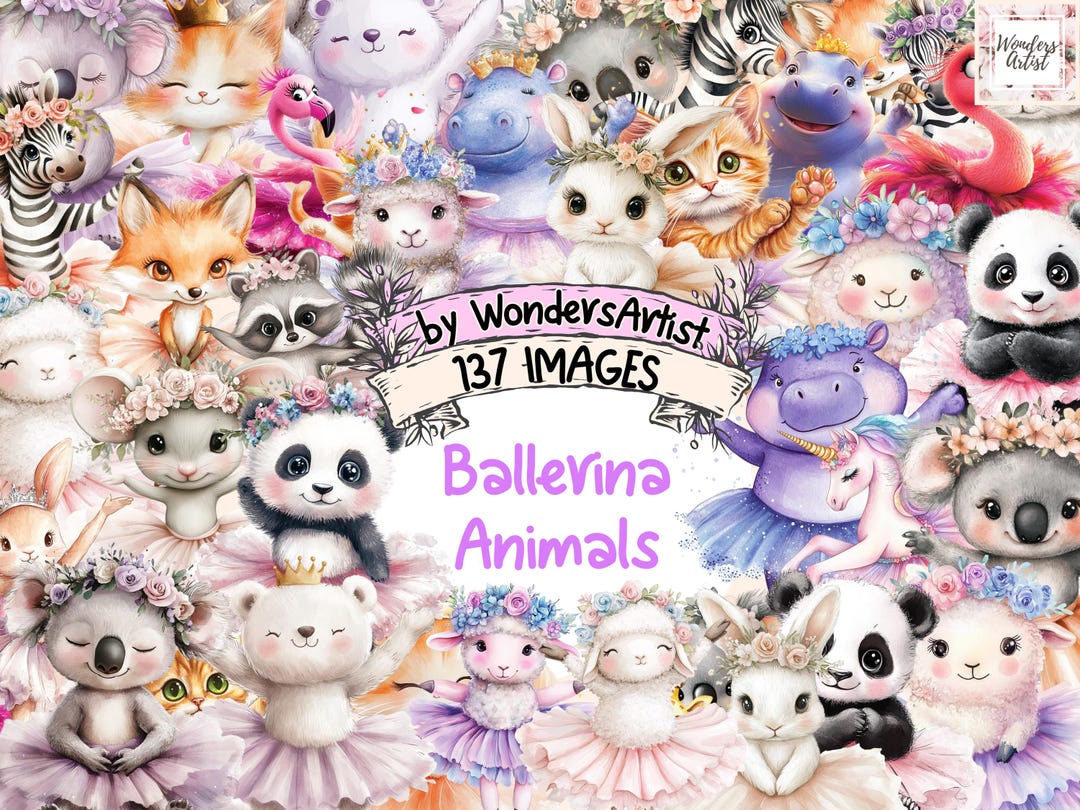 Ballerina Animals Watercolor Clipart Bundle - 137 PNG Animal Images ...