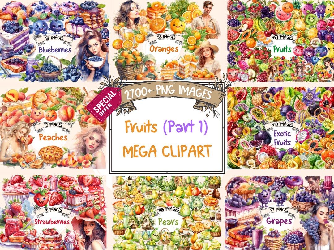 Fruits Mega Clipart Bundle (P1) - 2700+ PNG Fresh Fruit Images, Sweet ...